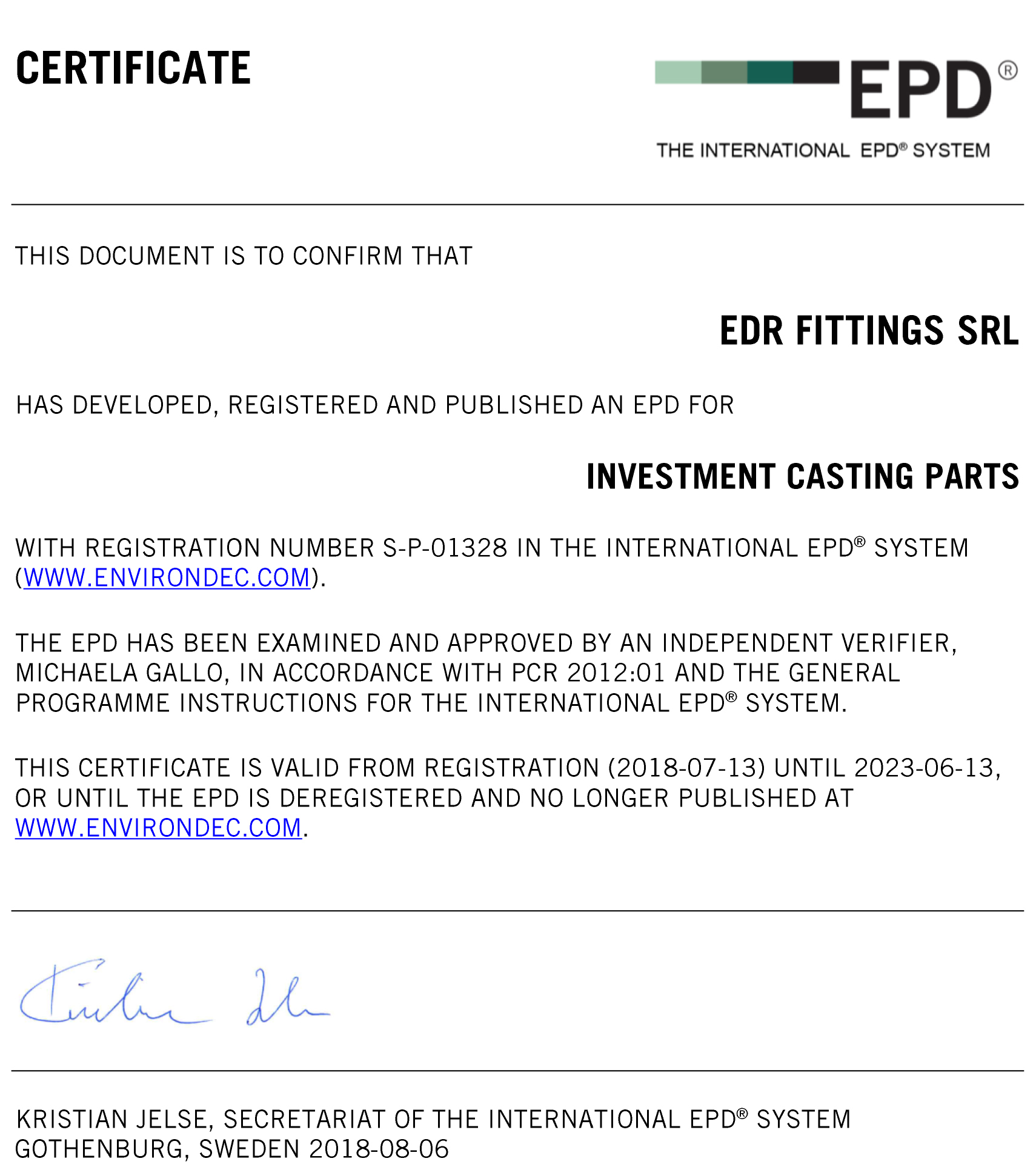 Certifications| EDR Fittings SRL